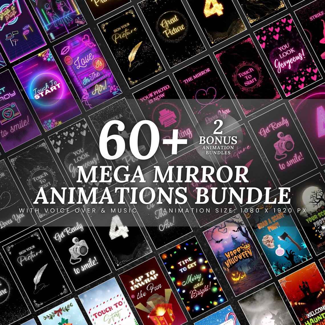 Mirror Booth Animations Mega Bundle, Photo Booth Animations, Neon ...