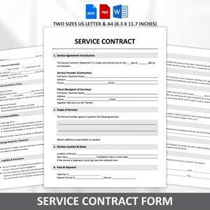Editable Service Contract Template, Event Planning, and Business ...