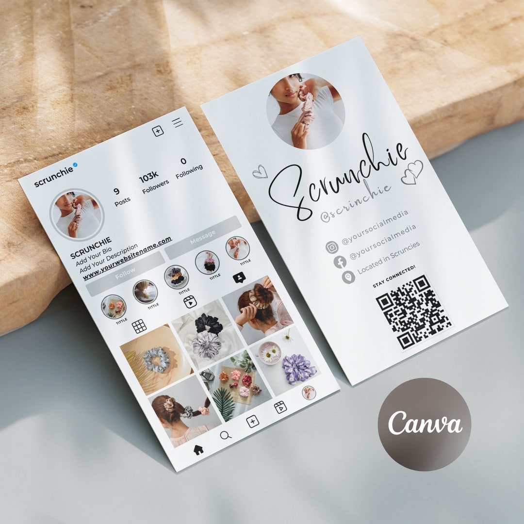 Scrunchie IG Business Card: QR Code Template (canva Editable) - Etsy