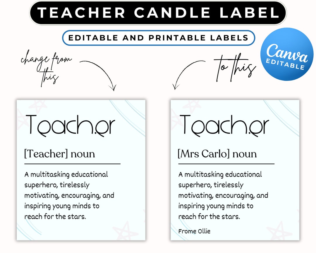 Personalized Teacher Candle Label: Editable Gift (digital Download) - Etsy