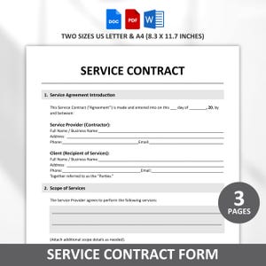 Editable Service Contract Template, Event Planning, and Business ...