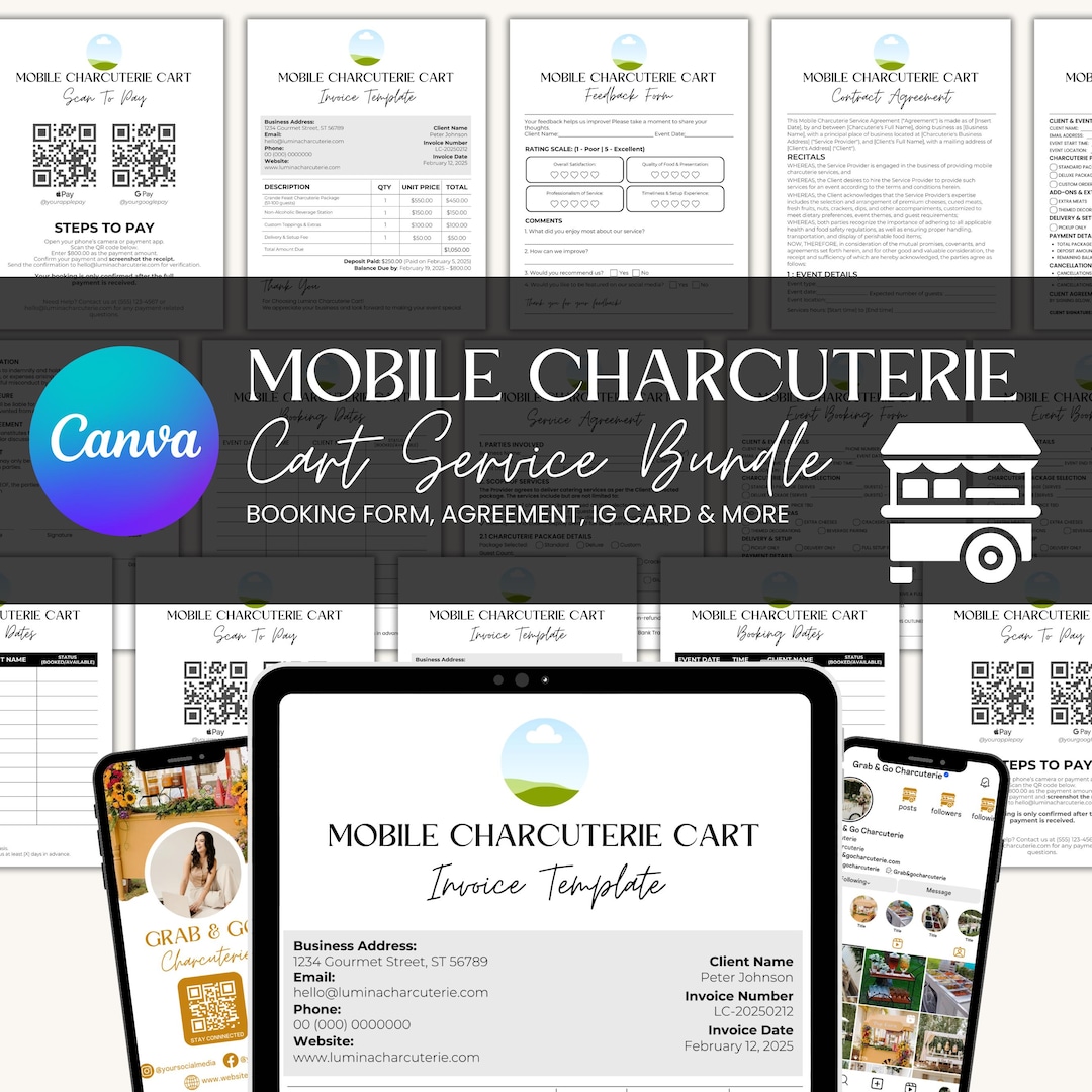 Editable Charcuterie Cart Business Bundle, Mobile Charcuterie Cart ...