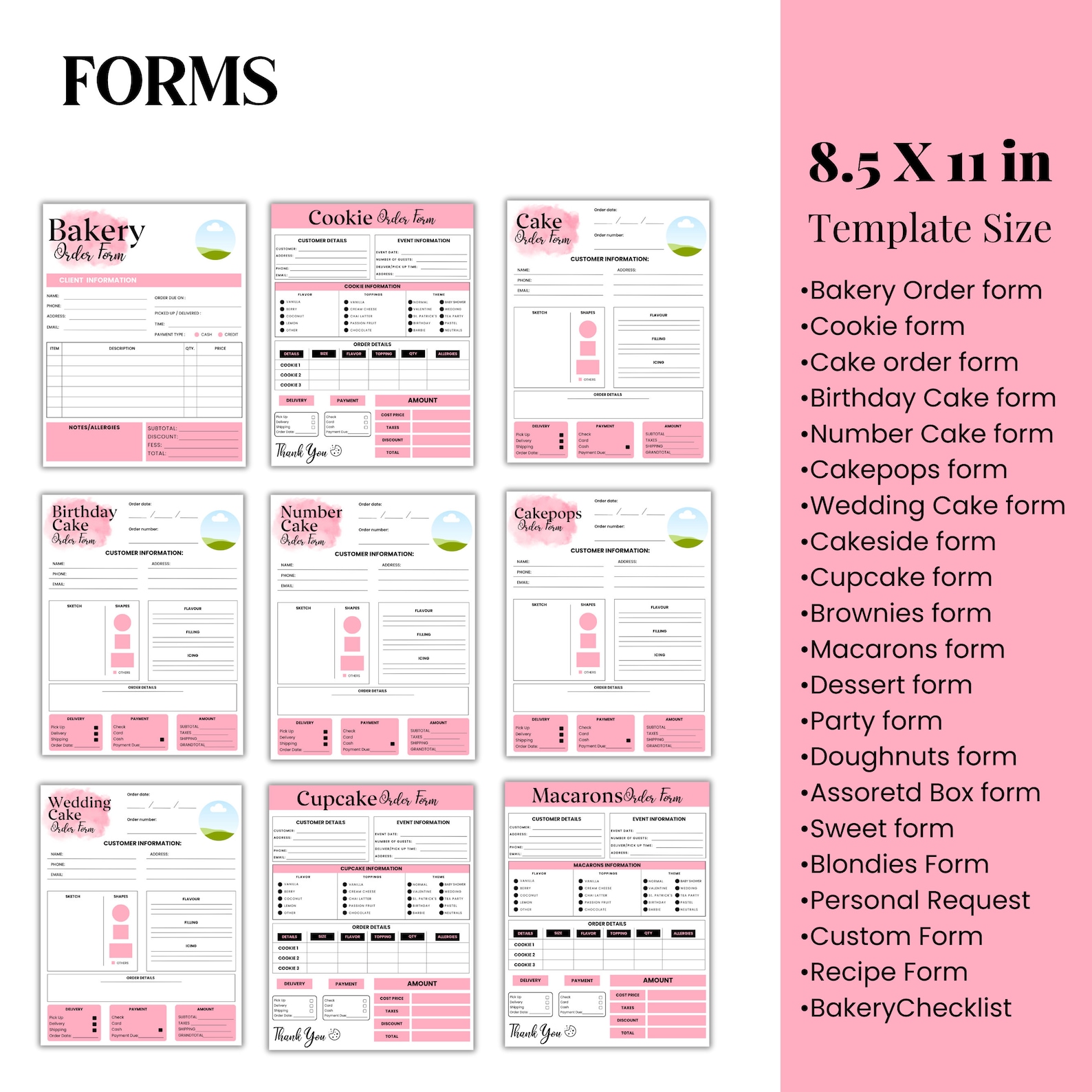 Printable Bakery Business Forms: Cake, Cookie Order Templates (canva ...