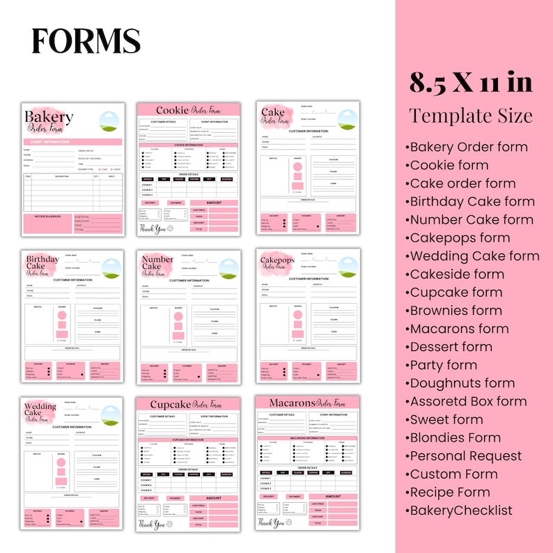 Printable Bakery Business Forms: Cake, Cookie Order Templates (canva ...