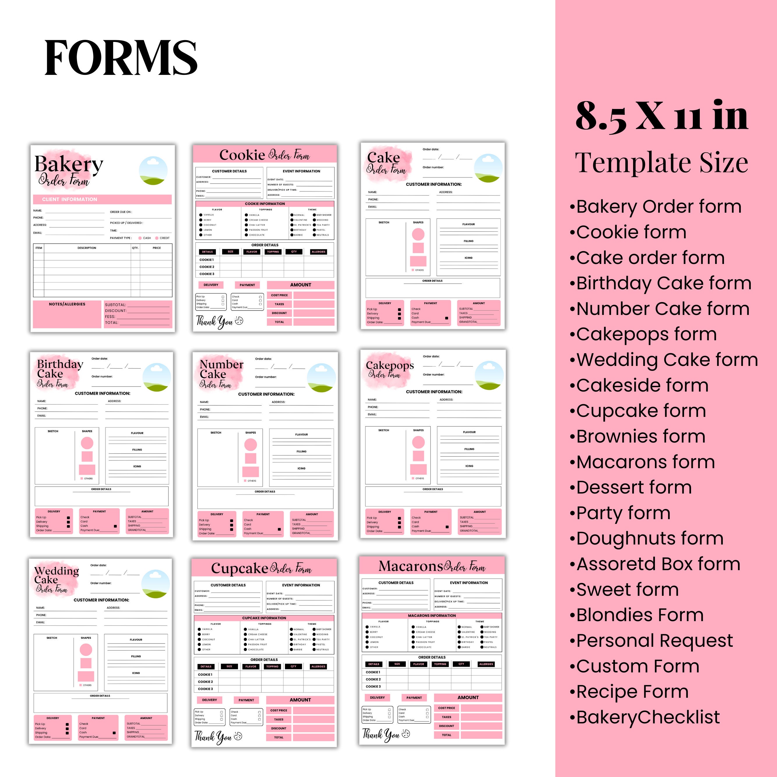 Printable Bakery Order Form, Cake Order Form, Cookie Order Form,bakery ...