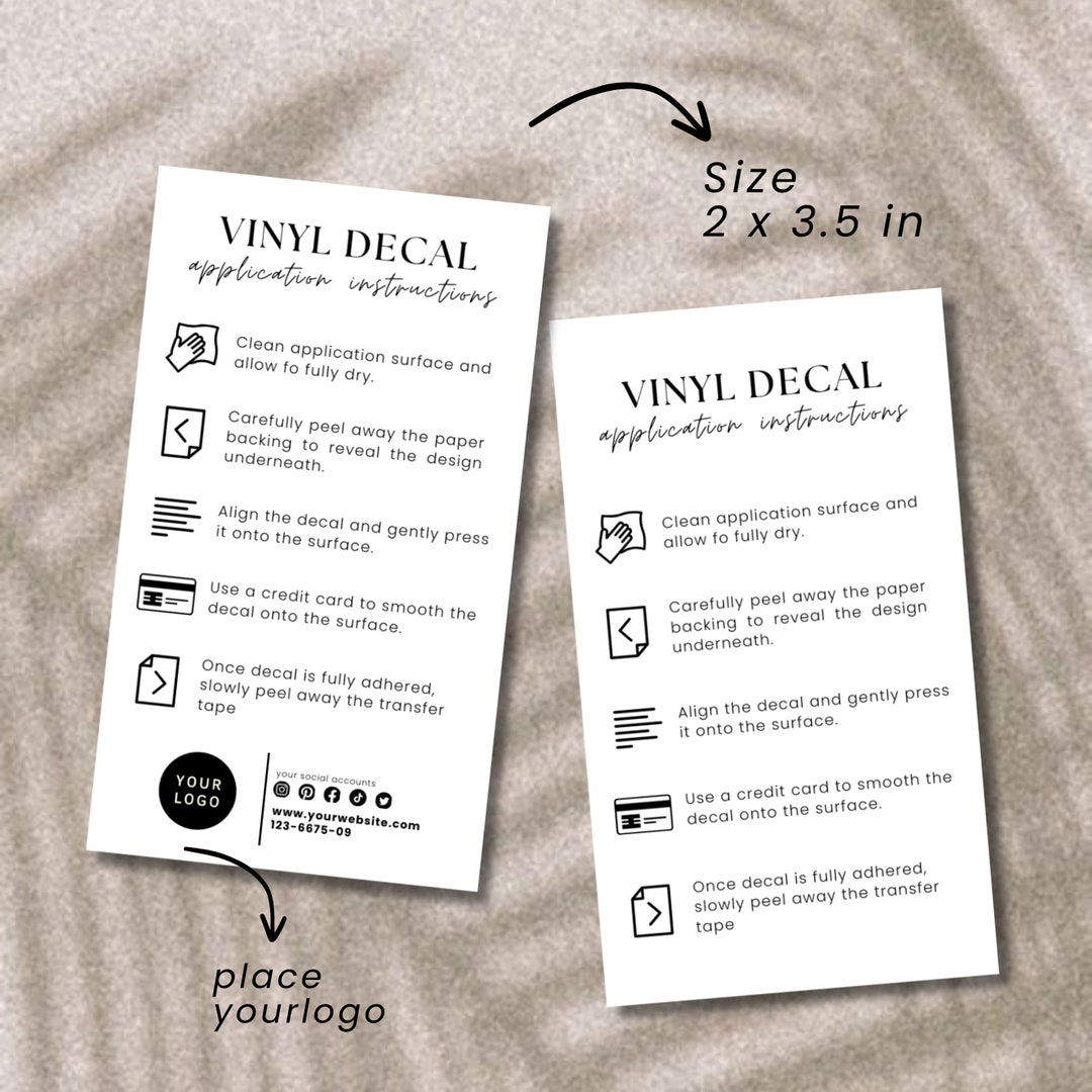 Vinyl Decal Instructions Cards Canva Editable Template,care Card Decal ...