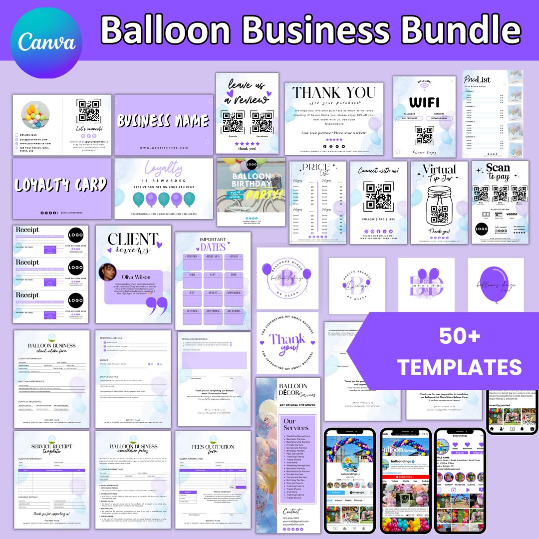50+ Balloon Garland Artist Business Forms Bundle, Balloon Artist ...