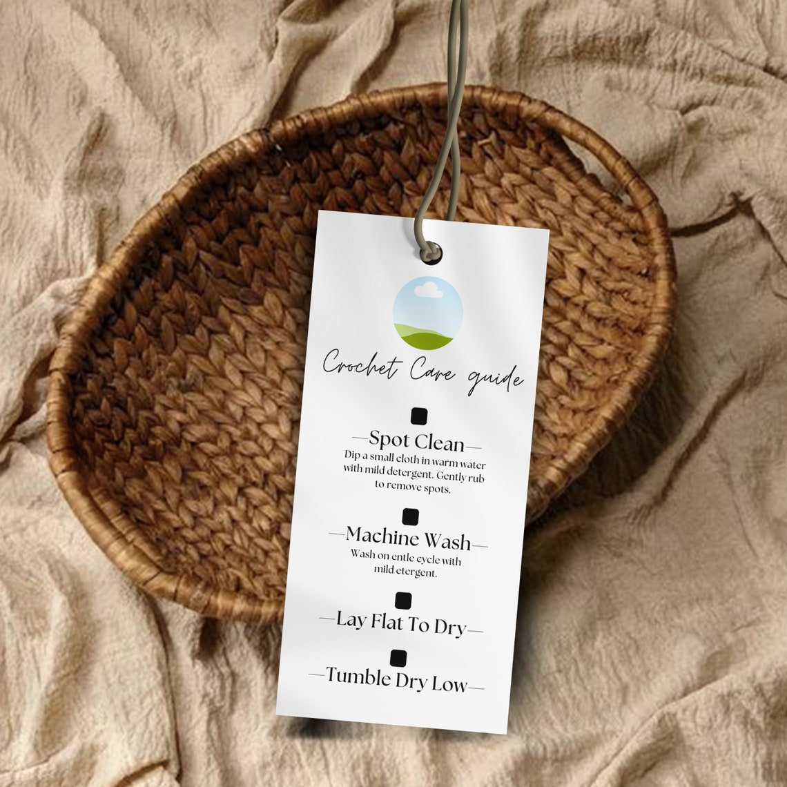 Printable Crochet Care Card Canva Template, Washing Instructions Care ...