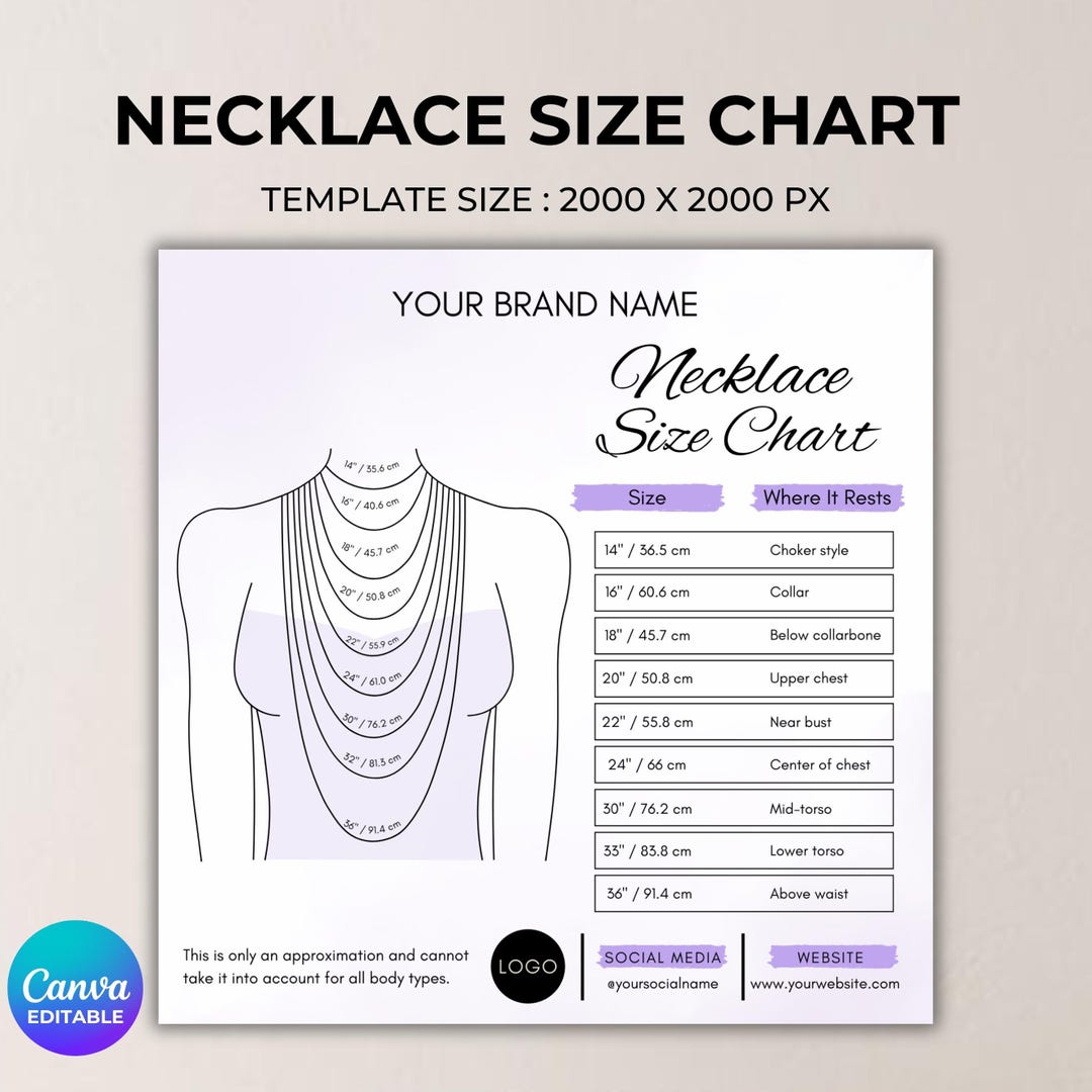 Necklace Size Chart, Size Chart for Necklace Display, Necklace Size ...