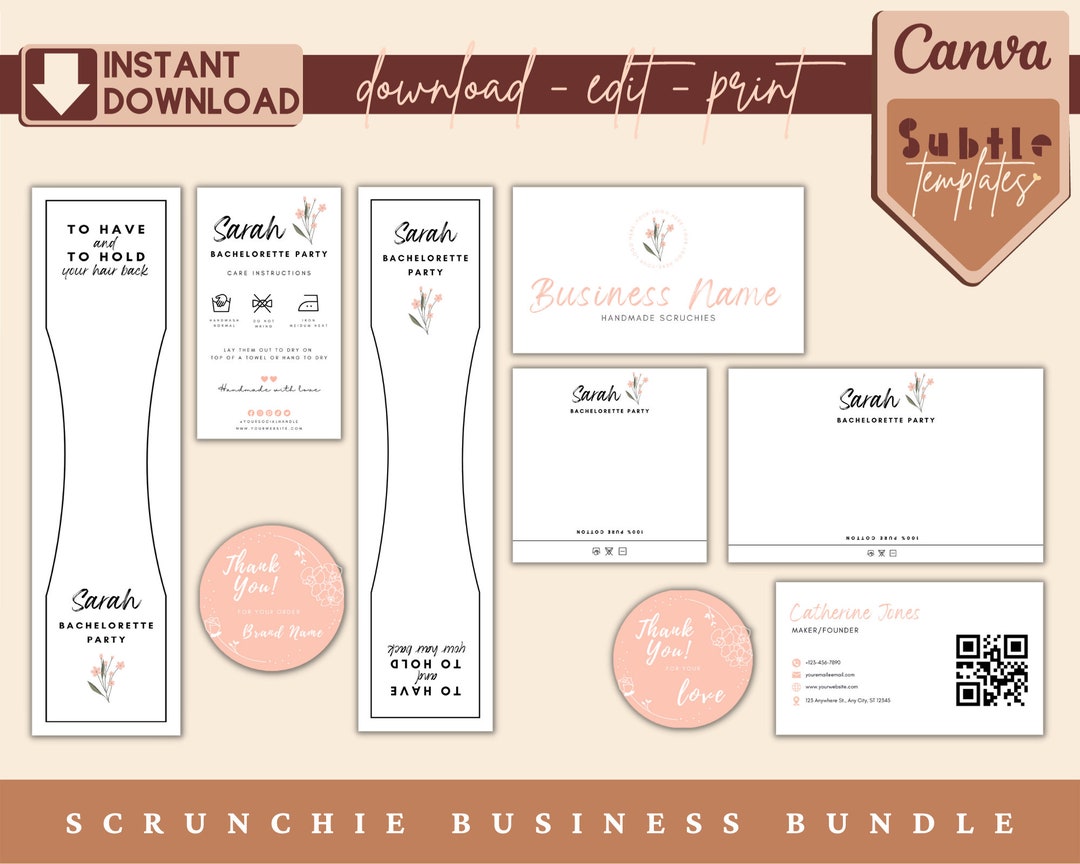 Scrunchie Business Bundle, Editable Scrunchie Tag, Customizable Tag for ...