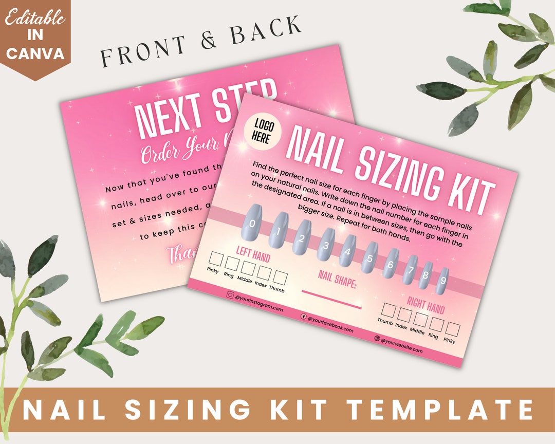 Nails Size Guide, Nails Sizing Kit Template, Instructions Card, Press ...