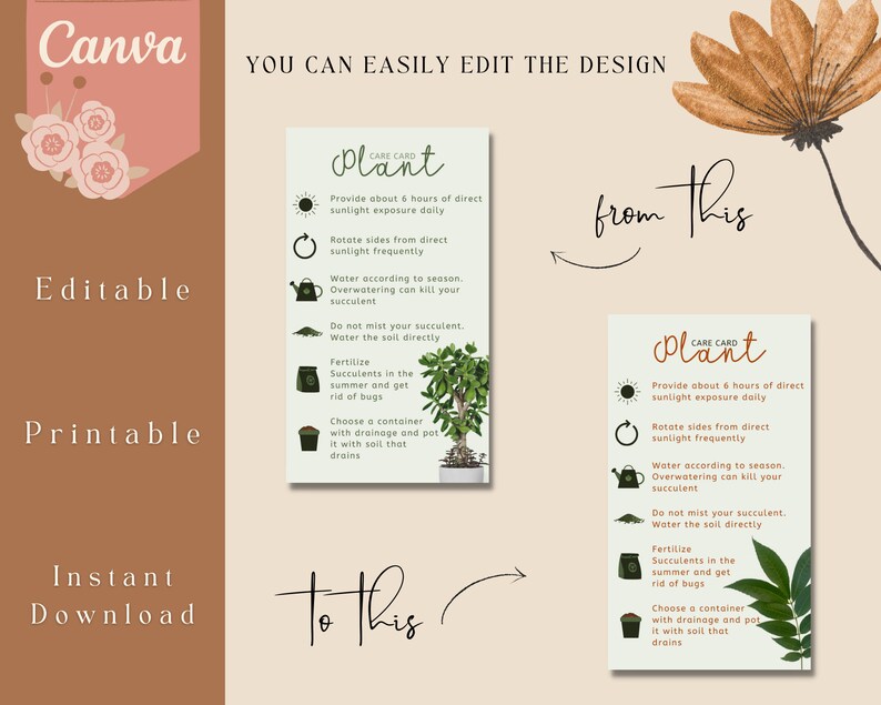 Plant Care Card plant Care Cards Care Instruction Cards - Etsy
