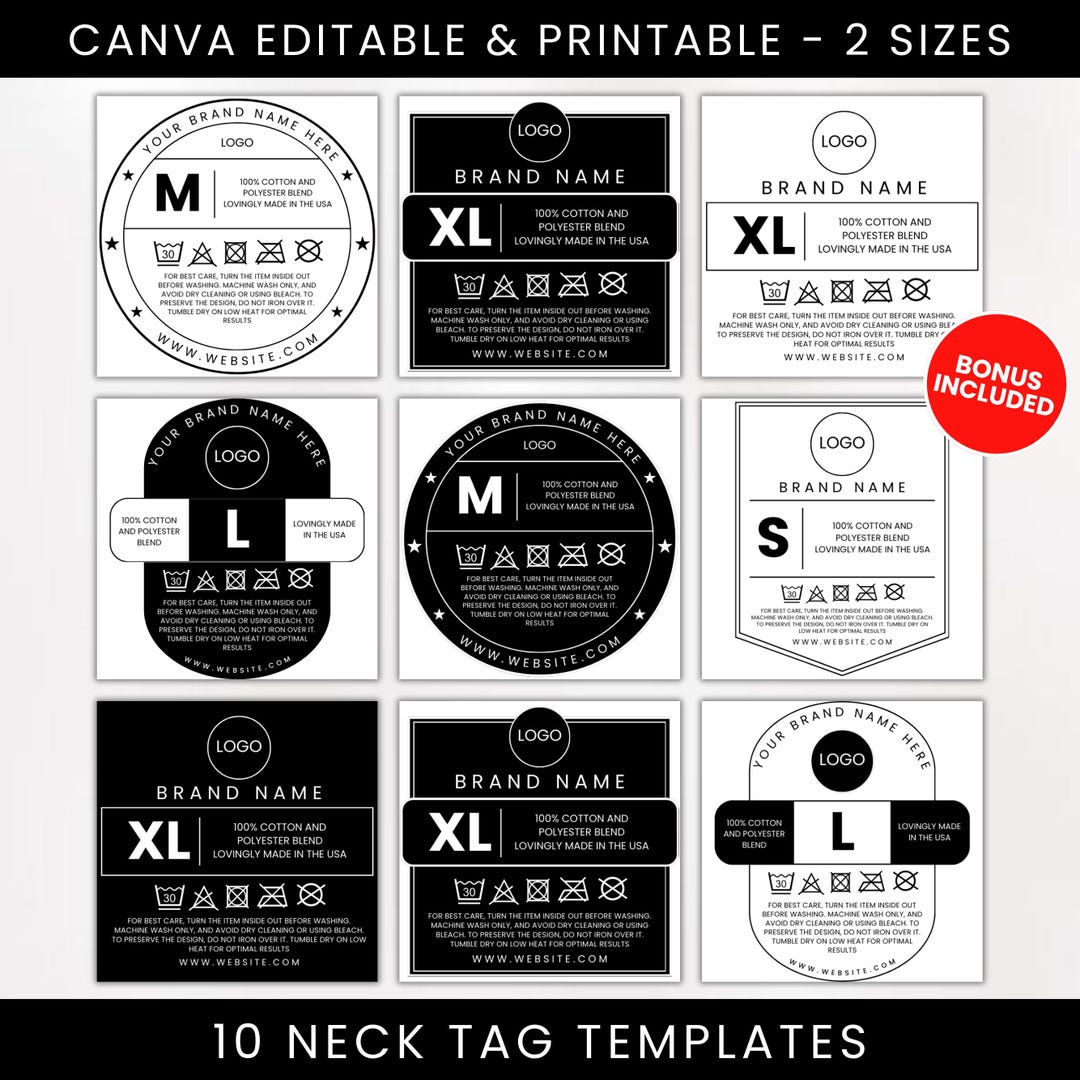 Editable Clothing Neck Tag Bundle, T-shirt Custom Neck Labels, Garment ...