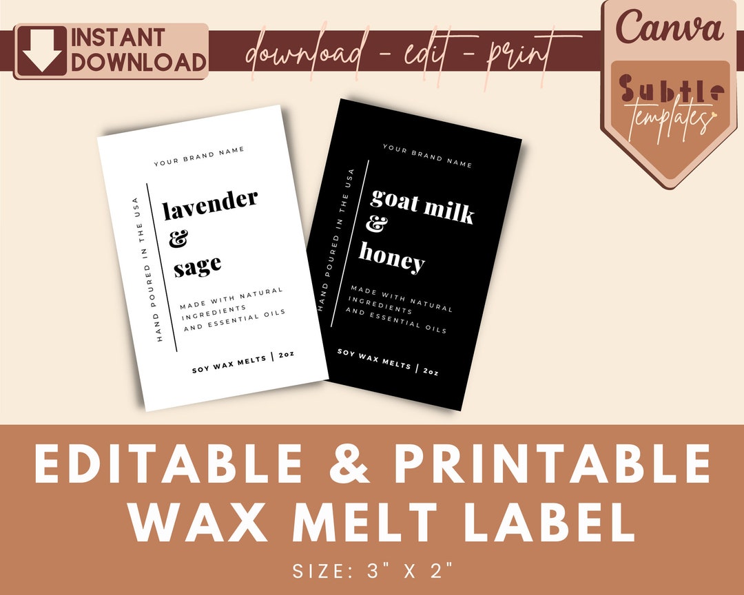 Modern Wax Melt Label Template: Minimalist DIY Packaging (instant ...