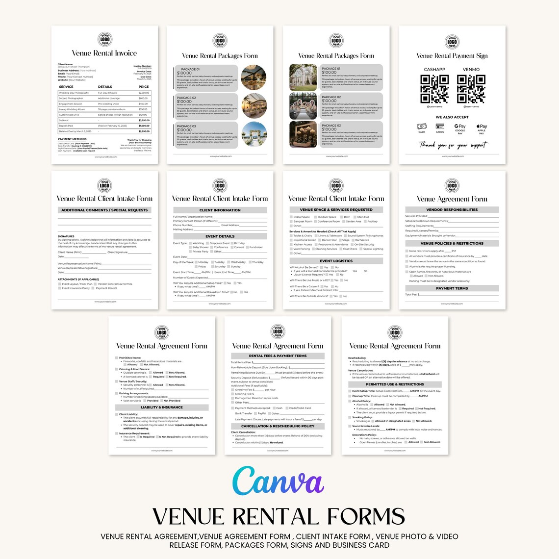 Event Venue Rental Service Contract, Venue Rental Forms Bundle, Wedding ...