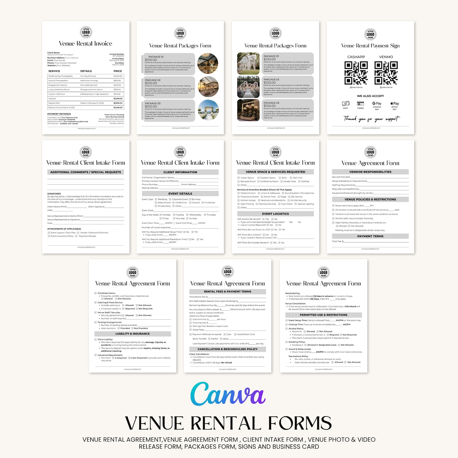 Event Venue Rental Service Contract, Venue Rental Forms Bundle, Wedding ...