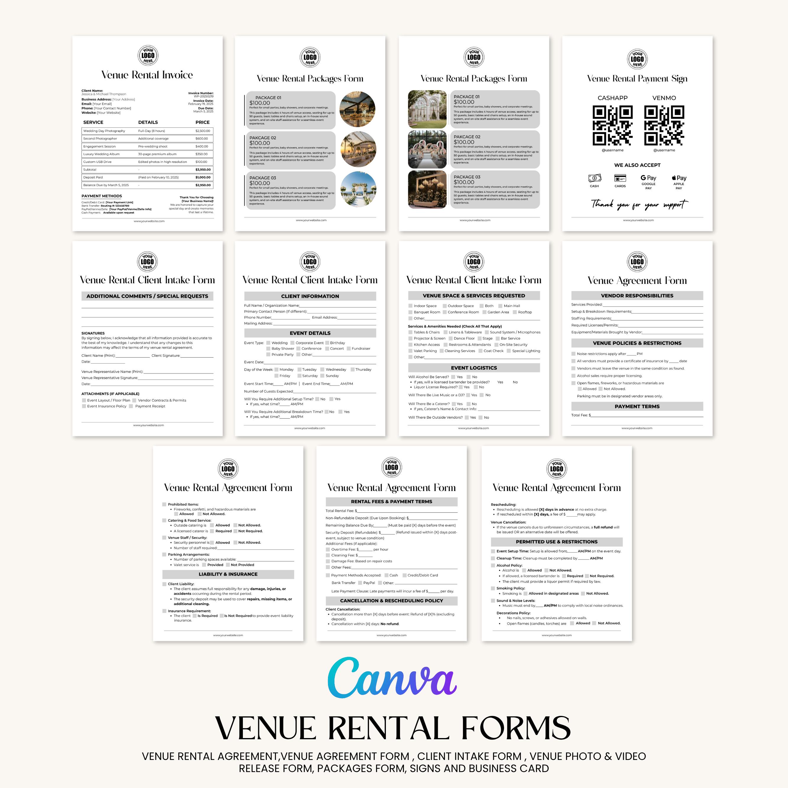 Event Venue Rental Service Contract, Venue Rental Forms Bundle, Wedding ...