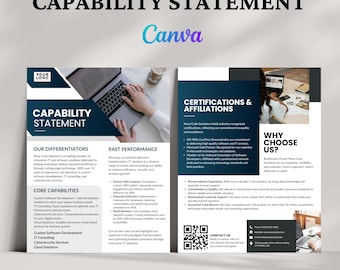 Capability Statement Template Canva, Corporate Flyer, Editable Business Capability Statement ...