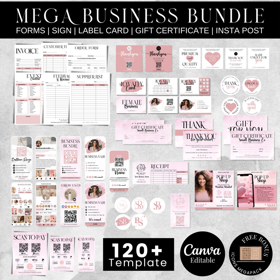 Mega Business Branding Package Bundle Canva Templates, Order Forms ...