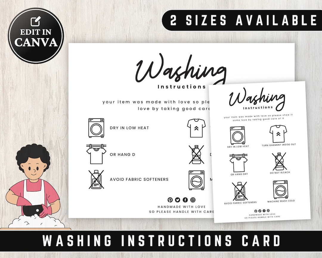 Washing Instructions Tag, Shirt Care Card for Tagging, Clothing Care ...