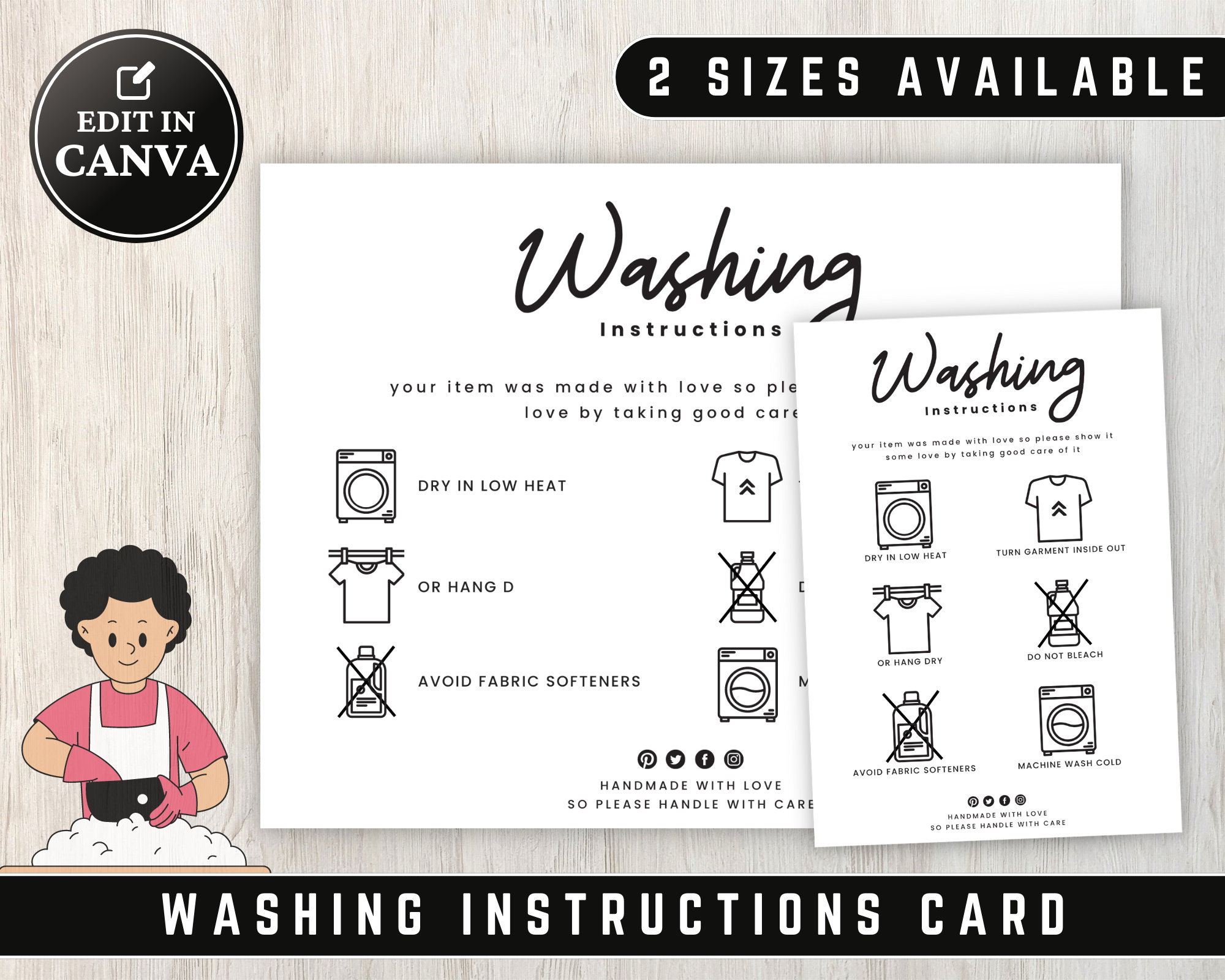 Clothing Care Instructions Tag: Printable Washing Guide (PDF, PNG) - Etsy