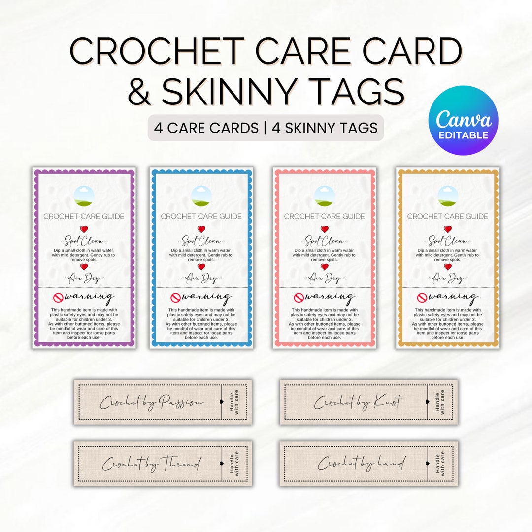 Printable Crochet Care Card Canva Template, Washing Instructions Care ...