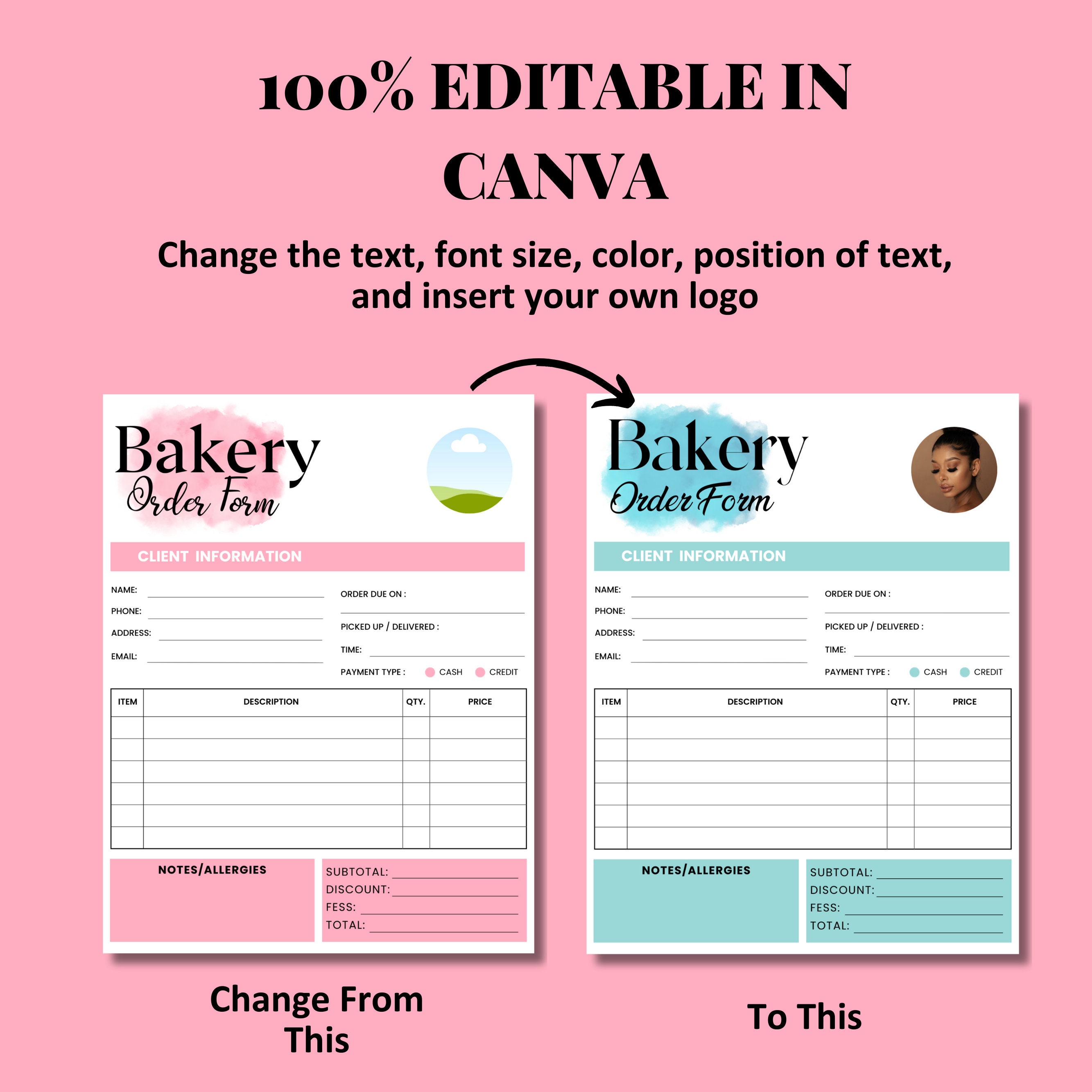 Printable Bakery Business Forms: Cake, Cookie Order Templates (canva ...