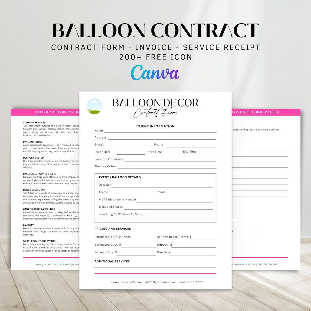 Editable Balloon Decor Contract Template, Balloon Decoration Service ...