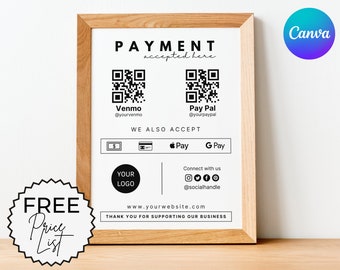 Scan to Pay Sign Template, Printable Scan to Pay Template, Editable Scan to Pay Sign, Payment ...
