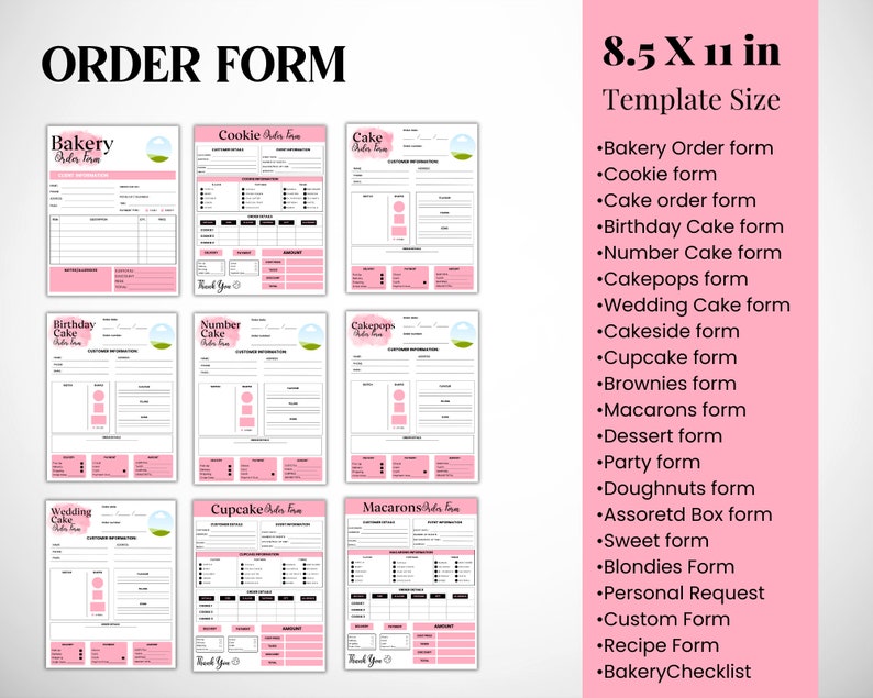Editable Bakery Business Bundle Canva Template, Cake Order Form, Price ...