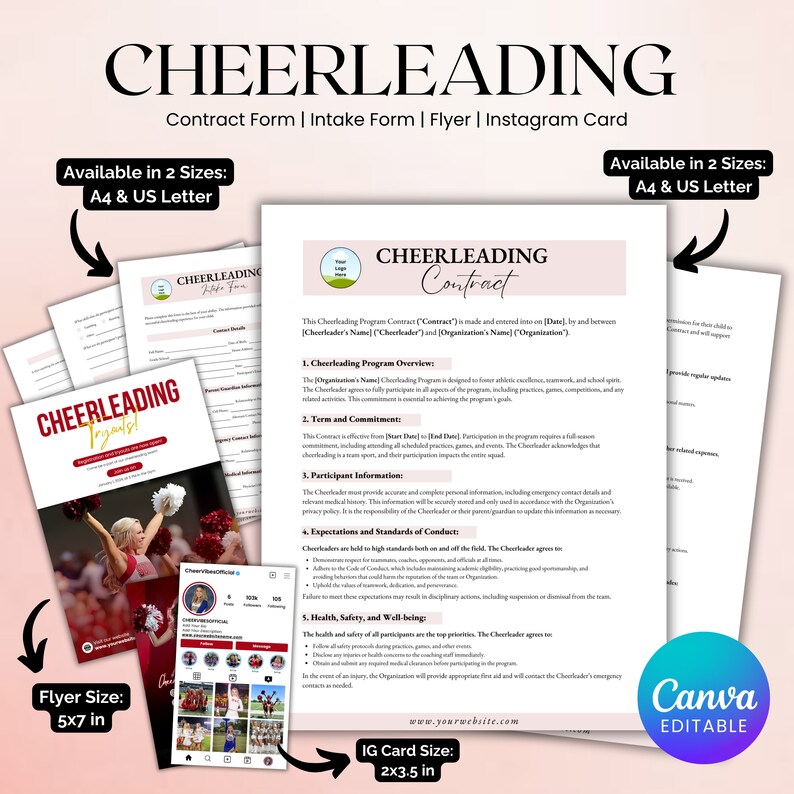 Cheerleading Contract Template, Editable Cheerleading Contract, Athlete ...