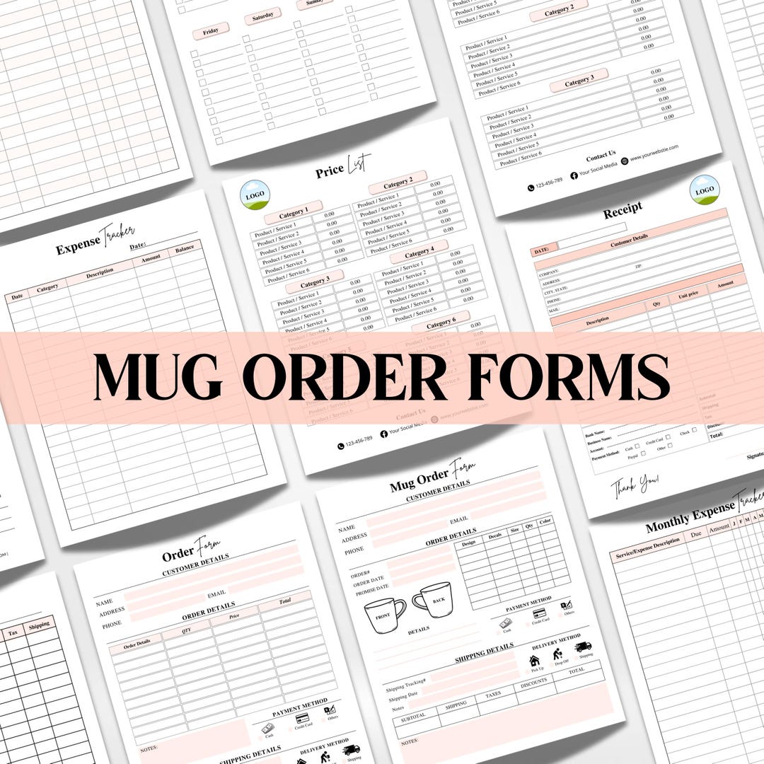 Mug Order Form Bundle, Editable Mug Order Form Template, Mug Business Bundle, Mug Invoice, Mug ...