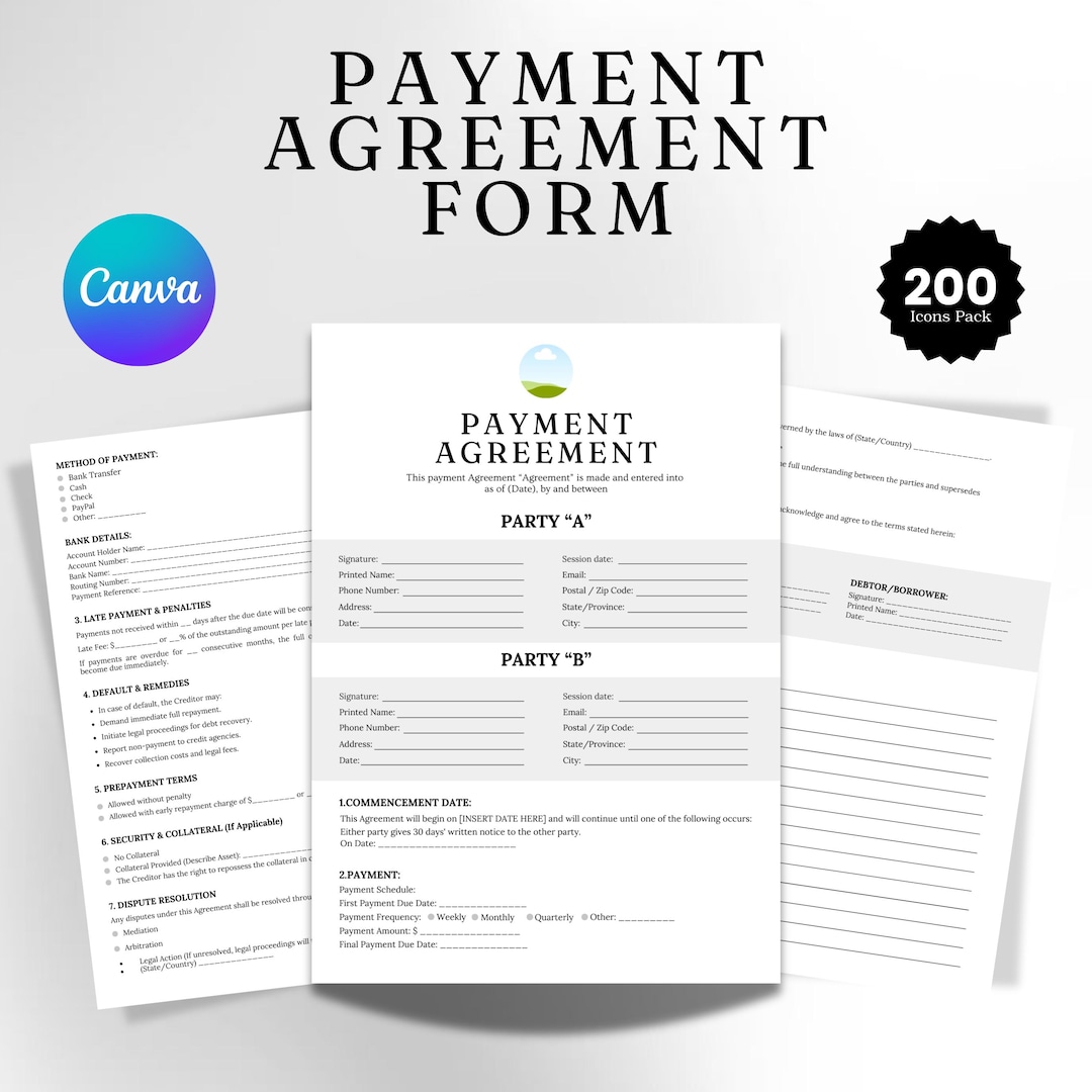 Payment Agreement Template, Contract Template, Payment Contract ...