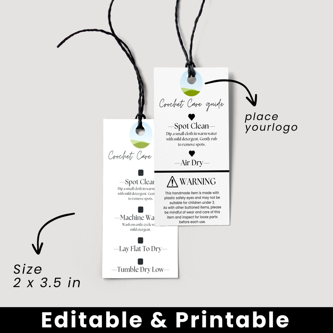 Printable Crochet Care Card Canva Template, Washing Instructions Care ...