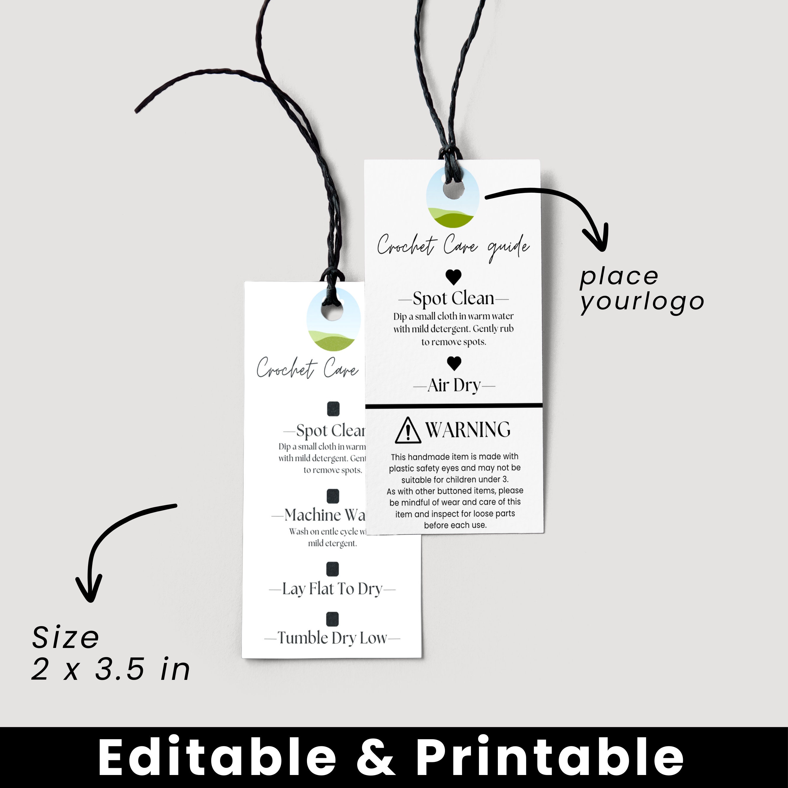 Printable Crochet Care Card Canva Template, Washing Instructions Care ...
