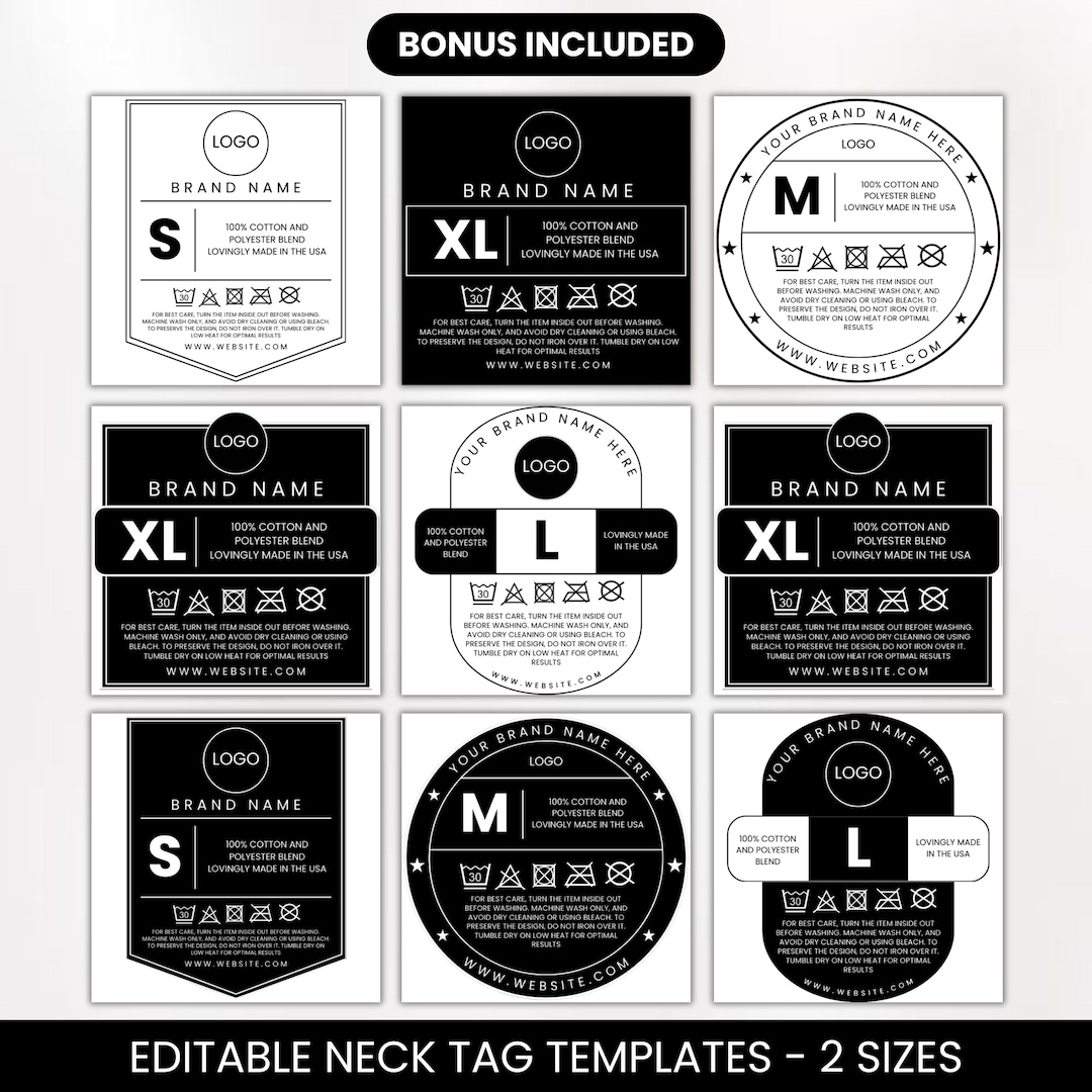 20 Clothing Neck Tag Bundle, T-shirt Custom Neck Labels, Garment Care ...