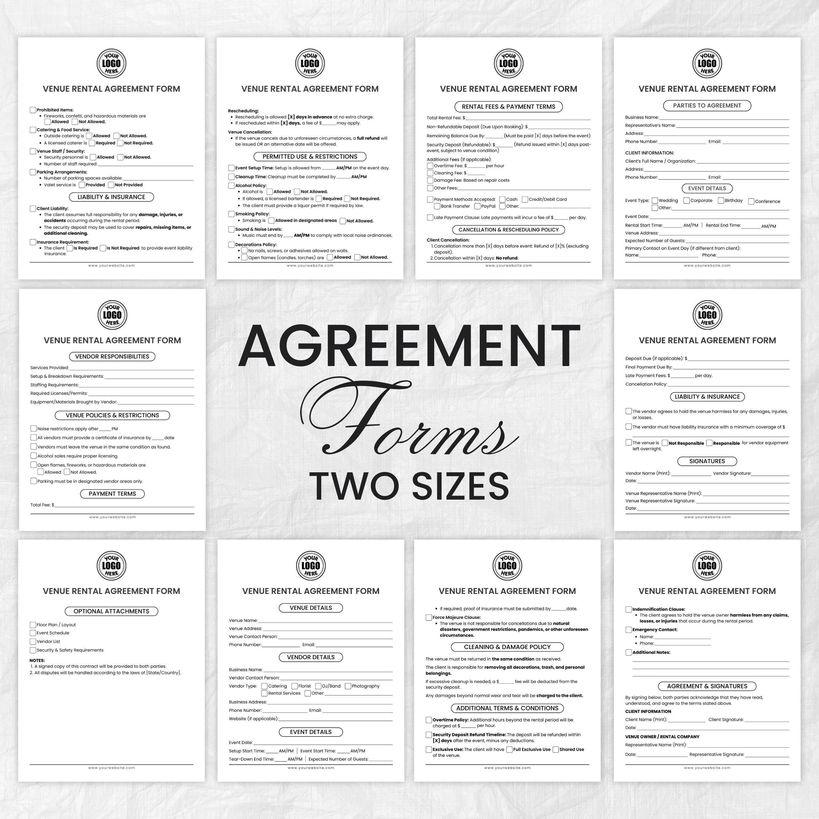 Event Venue Rental Service Contract, Venue Rental Forms Bundle, Wedding ...