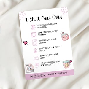 Editable T Shirt Care Card Template, Washing Instructions Care Card ...