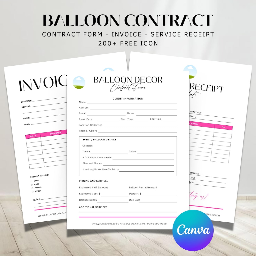 Editable Balloon Decor Contract Template, Balloon Decoration Service ...