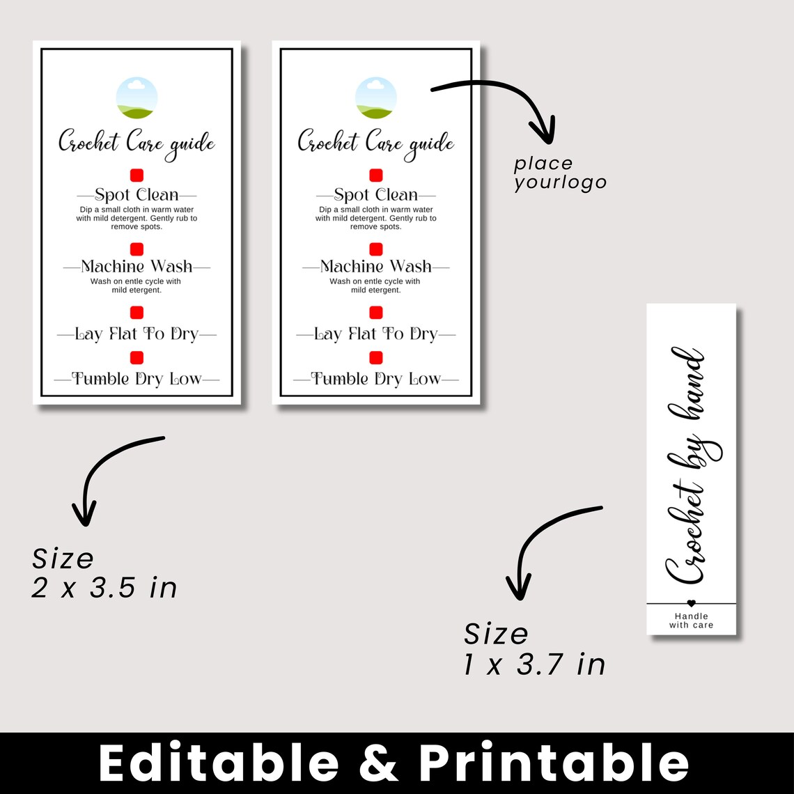 Printable Crochet Care Card Canva Template, Washing Instructions Care ...