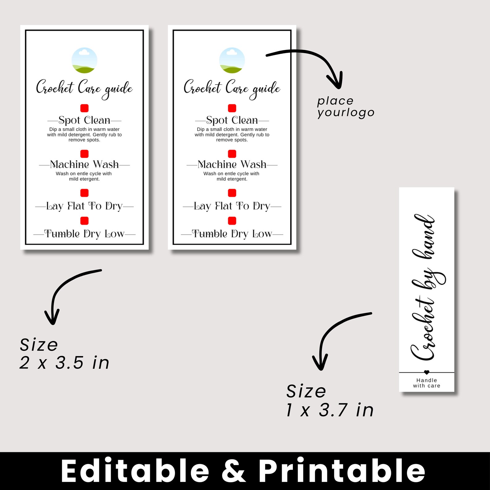 Printable Crochet Care Card Canva Template, Washing Instructions Care ...