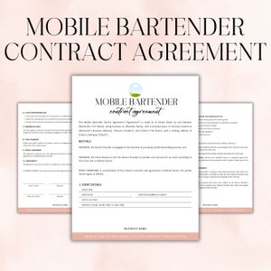 Mobile Bartender Bundle, Mobile Bar Contract, Bartender Contract, Mobile Bar Intake Form, Event ...