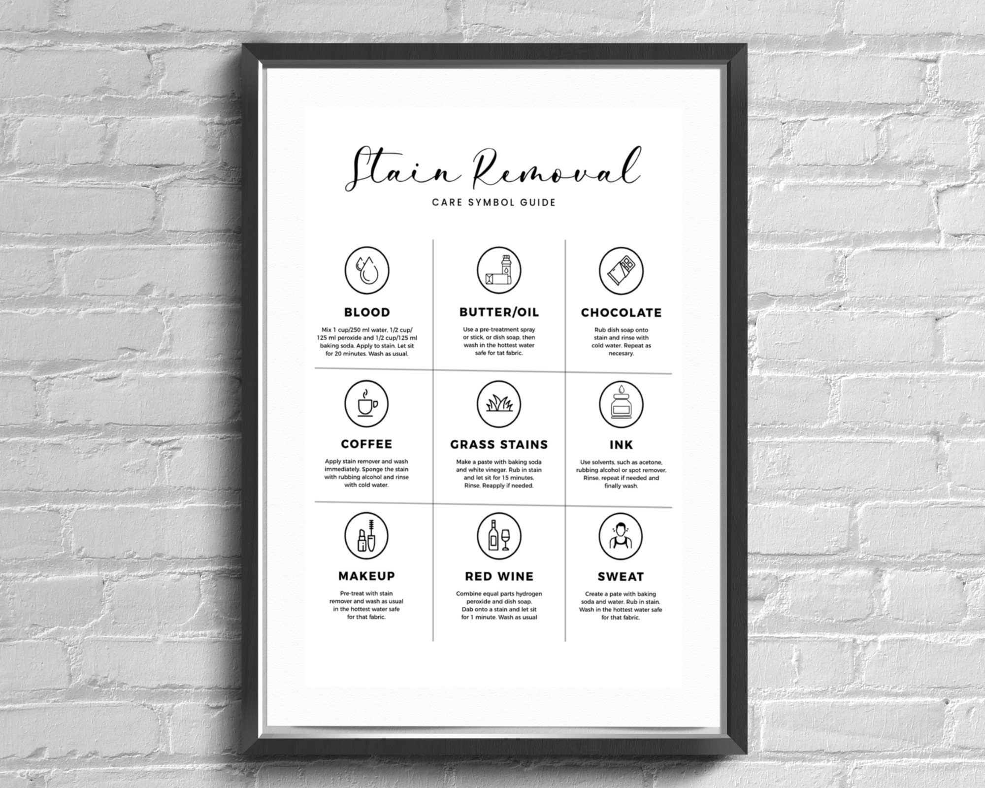 Laundry Symbols Sign Stain Removal Instructions Laundry Room - Etsy