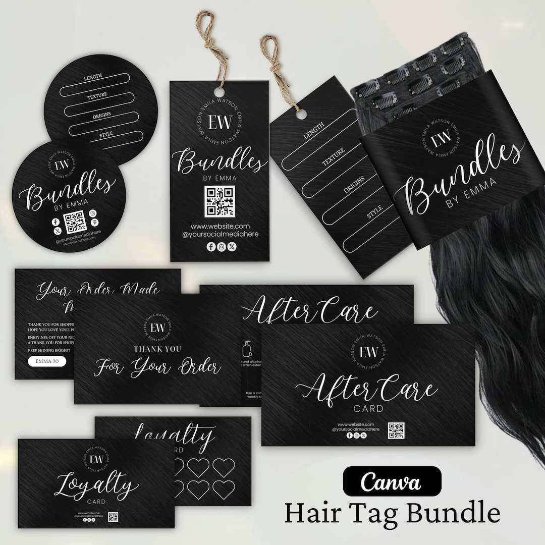 Editable Hair Tag Template Bundle, DIY Hair Bundle Tag Template, Hair ...