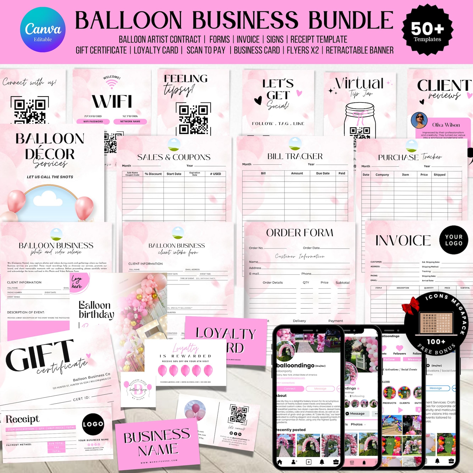 50+ Balloon Garland Artist Business Forms Bundle, Balloon Artist ...