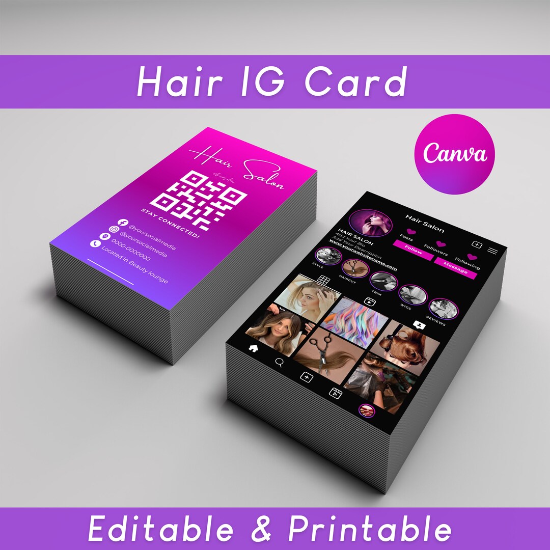 2025 Instagram Business Card, IG Hair Business Cards, DIY Editable ...