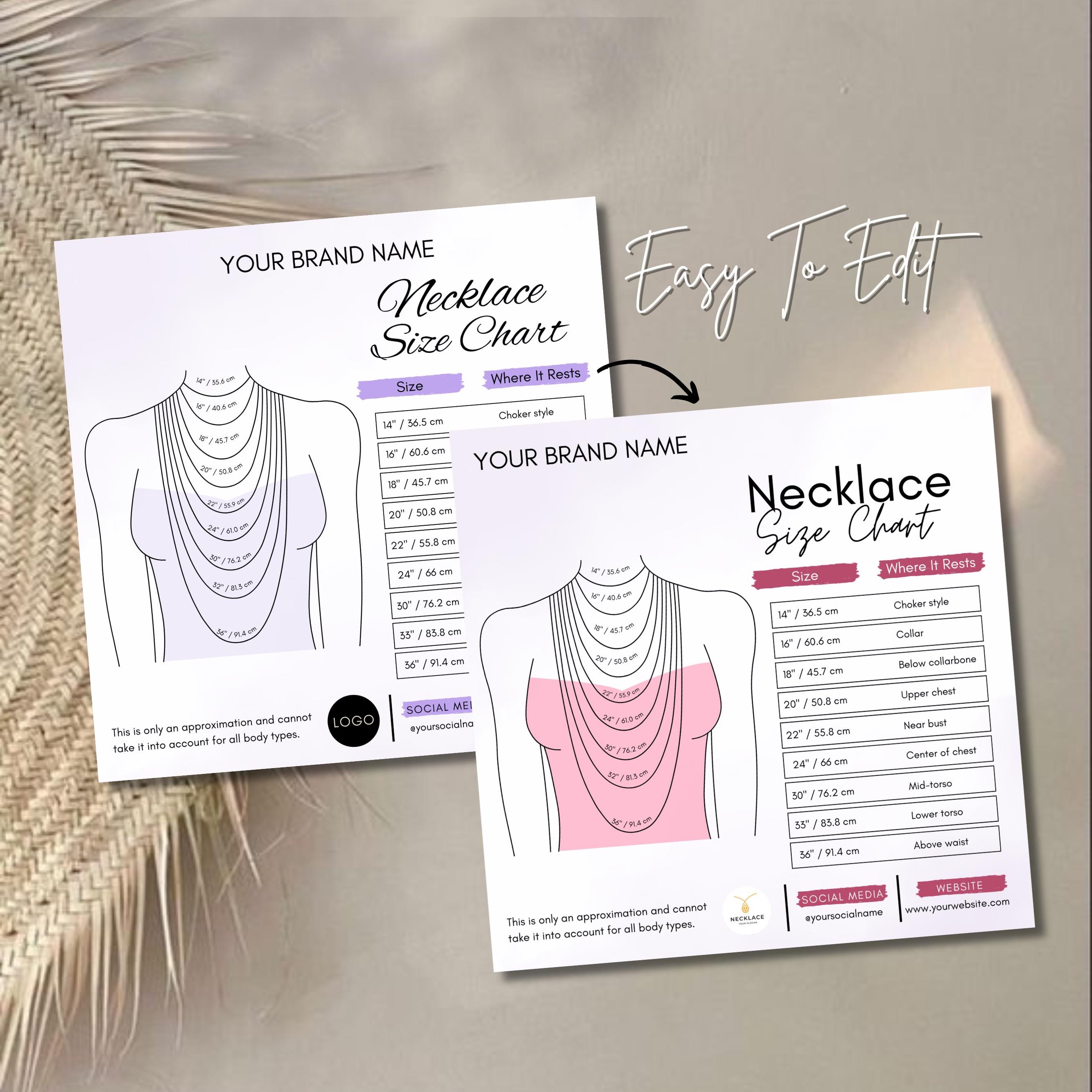 Necklace Size Chart, Size Chart for Necklace Display, Necklace Size ...
