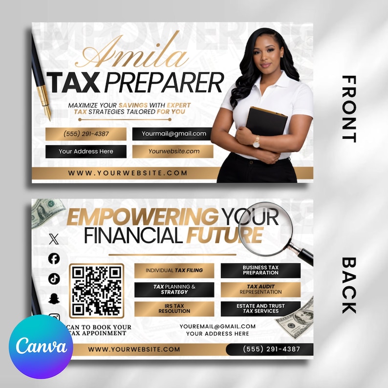 Tax Business Card, DIY Business Card for Tax Business Marketing, Tax ...
