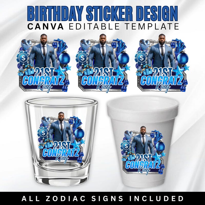 Blue Cup Sticker Template - Etsy