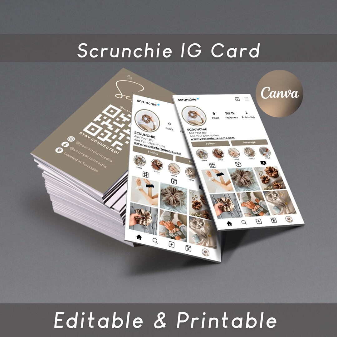 Scrunchie Instagram Business Card: QR Code Template (canva) - Etsy